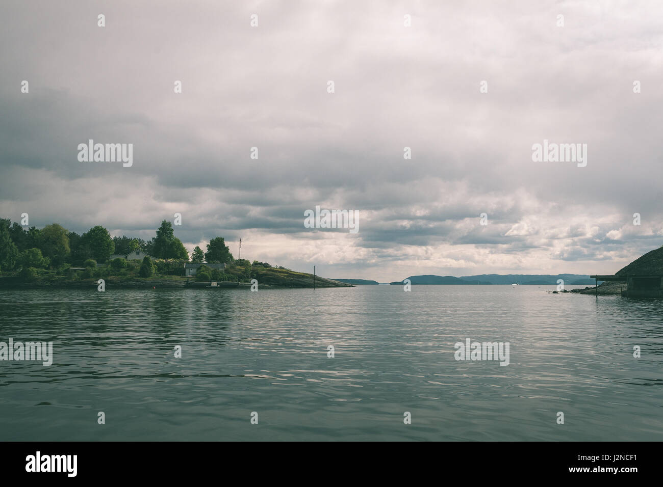 typical norway sea shore countryside landscape view with islands and ...