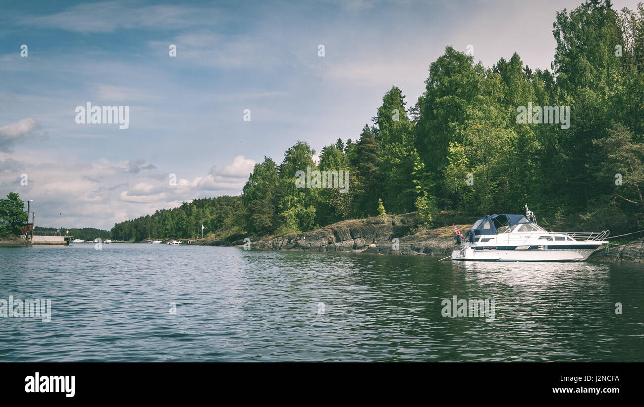 typical norway sea shore countryside landscape view with islands and ...