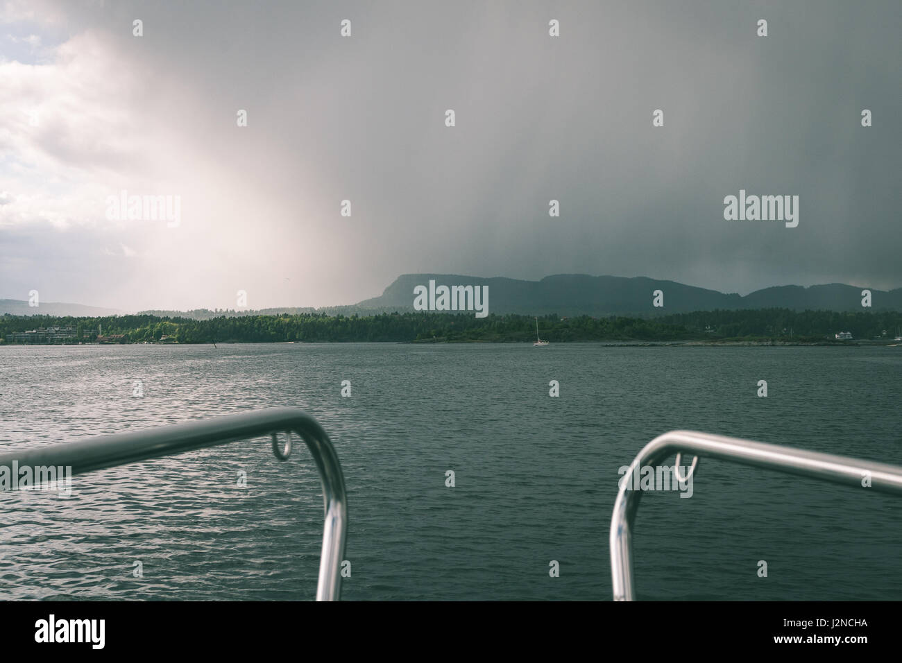typical norway sea shore countryside landscape view with islands and ...
