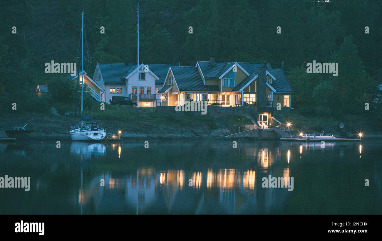typical norway sea shore countryside landscape view with islands and ...