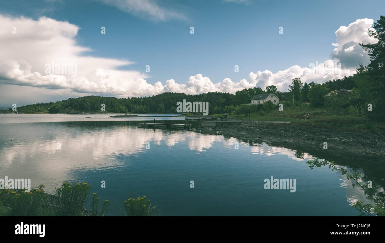 typical norway sea shore countryside landscape view with islands and ...