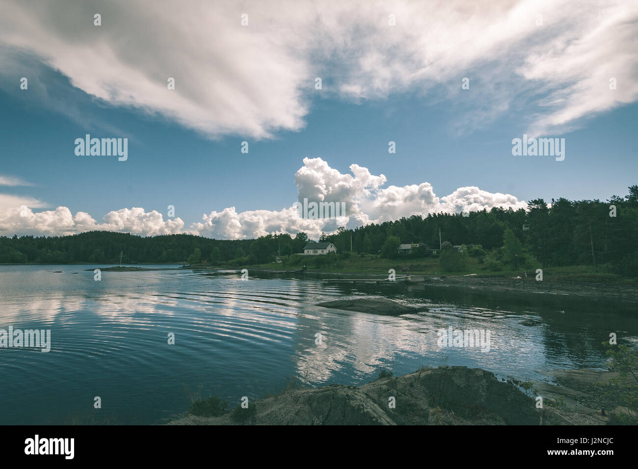 typical norway sea shore countryside landscape view with islands and ...