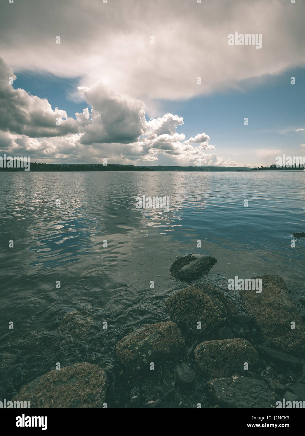 typical norway sea shore countryside landscape view with islands and ...