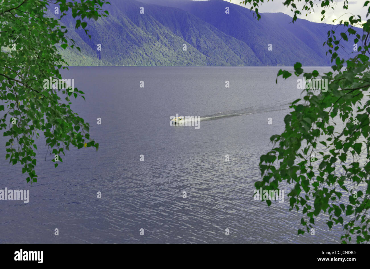 Lake Teletskoe, view from the Cape of Kuvan on the right bank of the ...