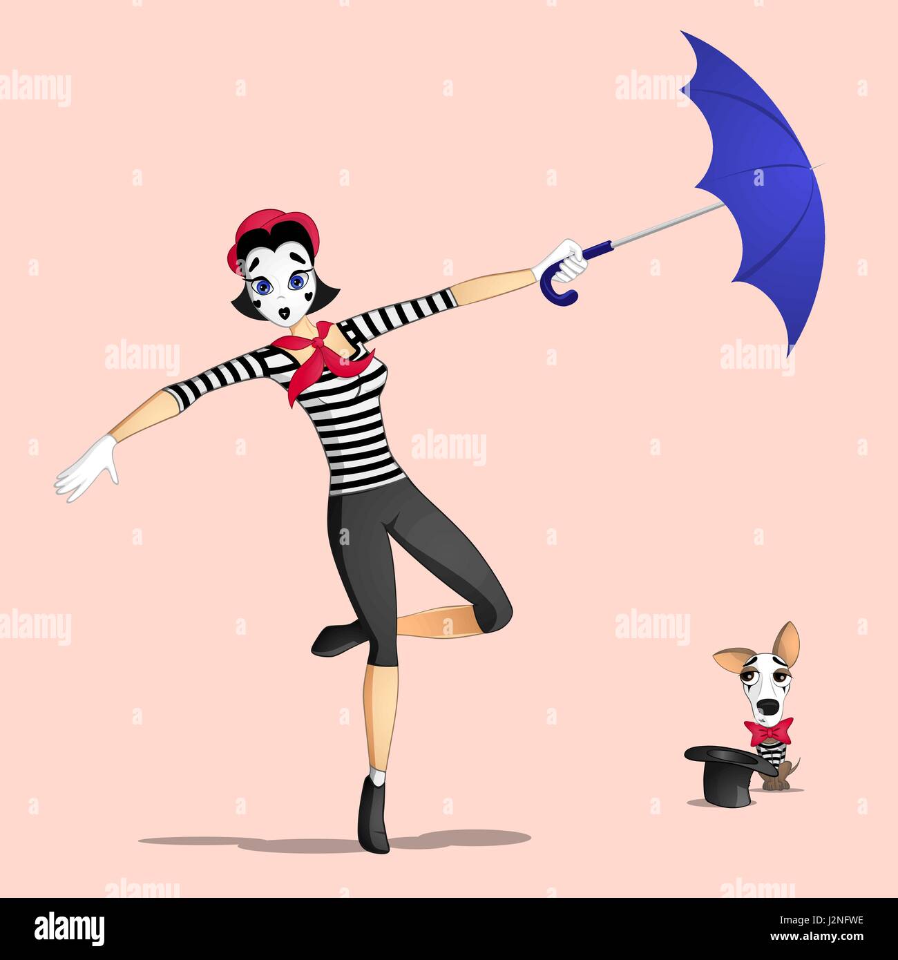 A girl mime performing a pantomime called flying with umbrella Stock ...