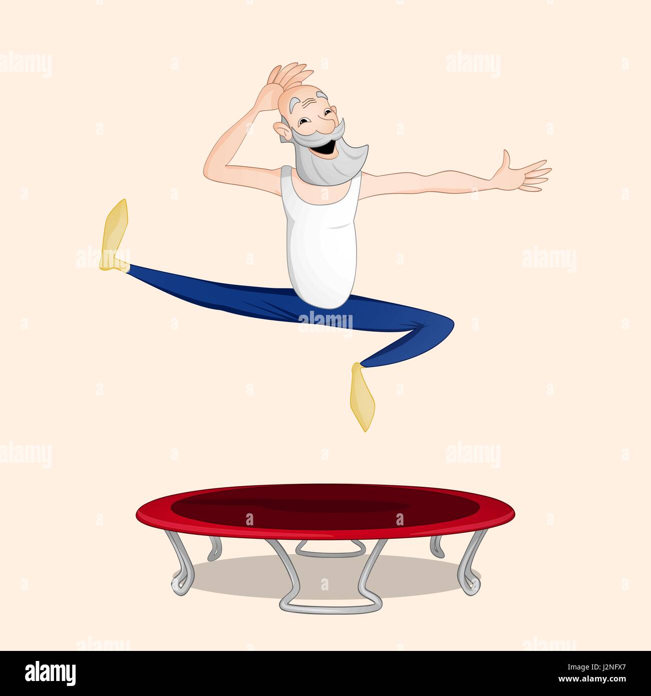 Old grandfather jumping on trampoline drawn in cartoon style Stock ...