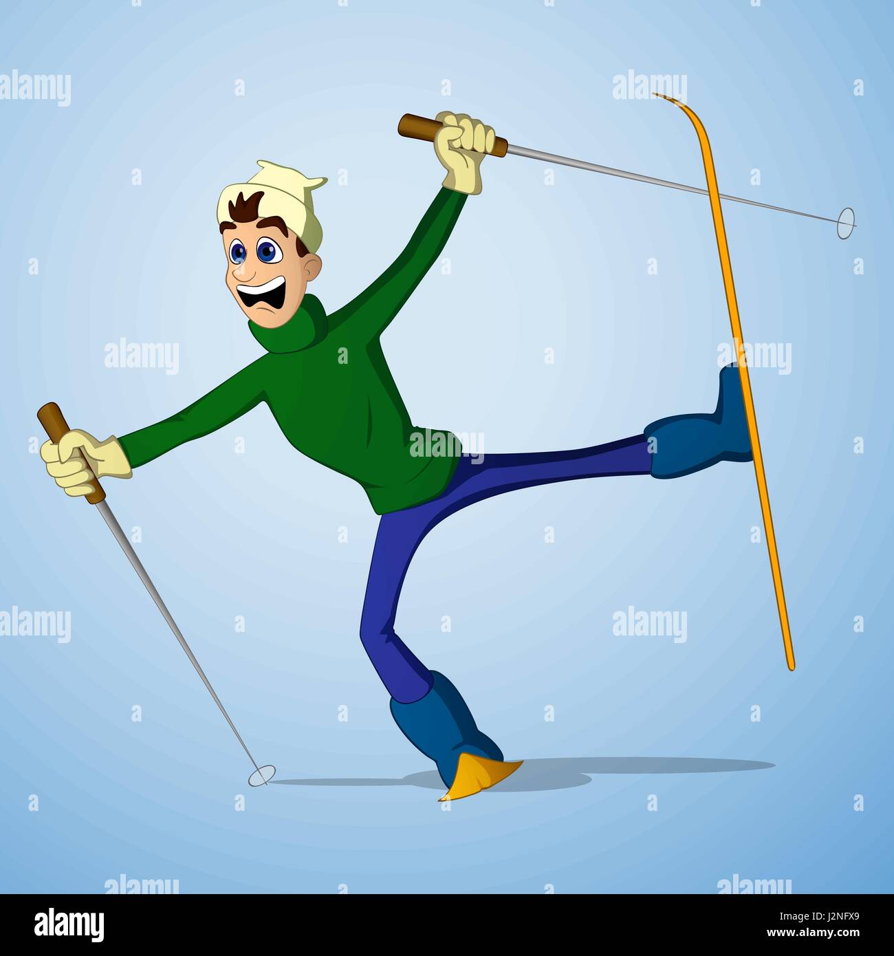 Young man falling while skiing and shouting loud Stock Vector Image ...