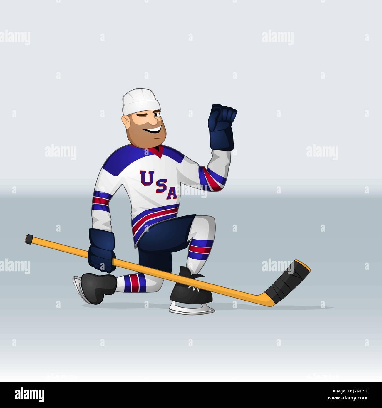 USA team ice hockey player sliding on one knee drawn in cartoon style ...