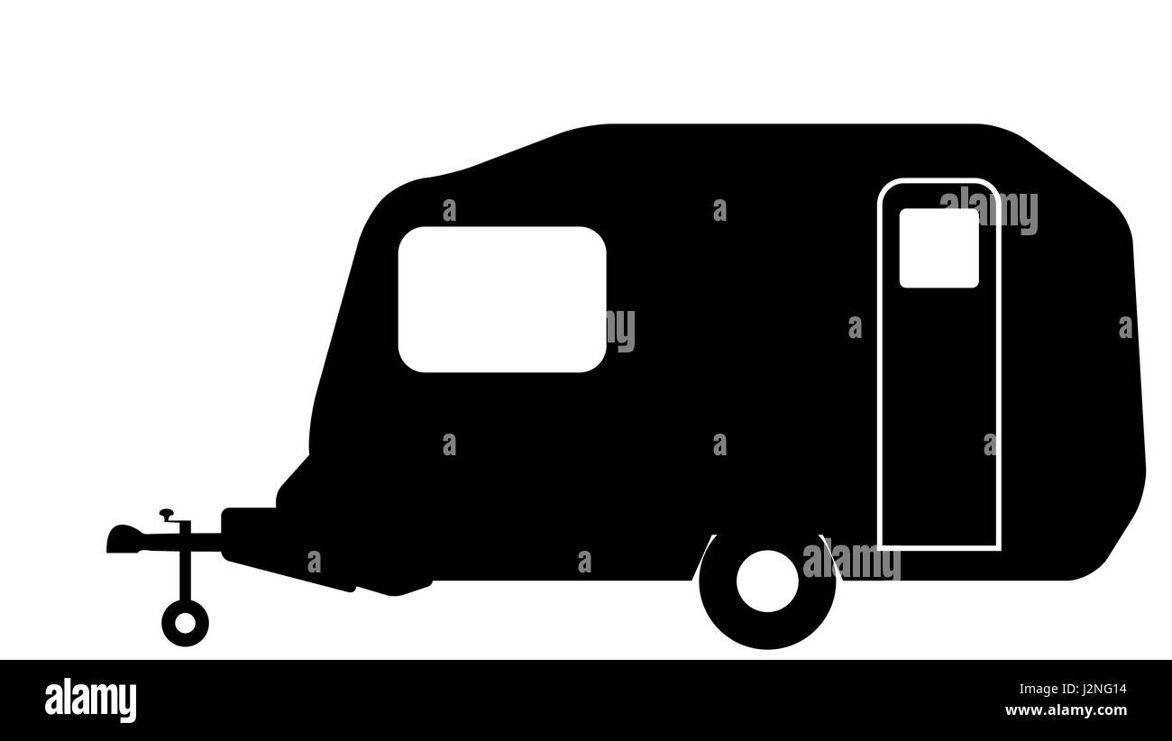 A very small retro pod style caravan silhouette isolated on a white ...