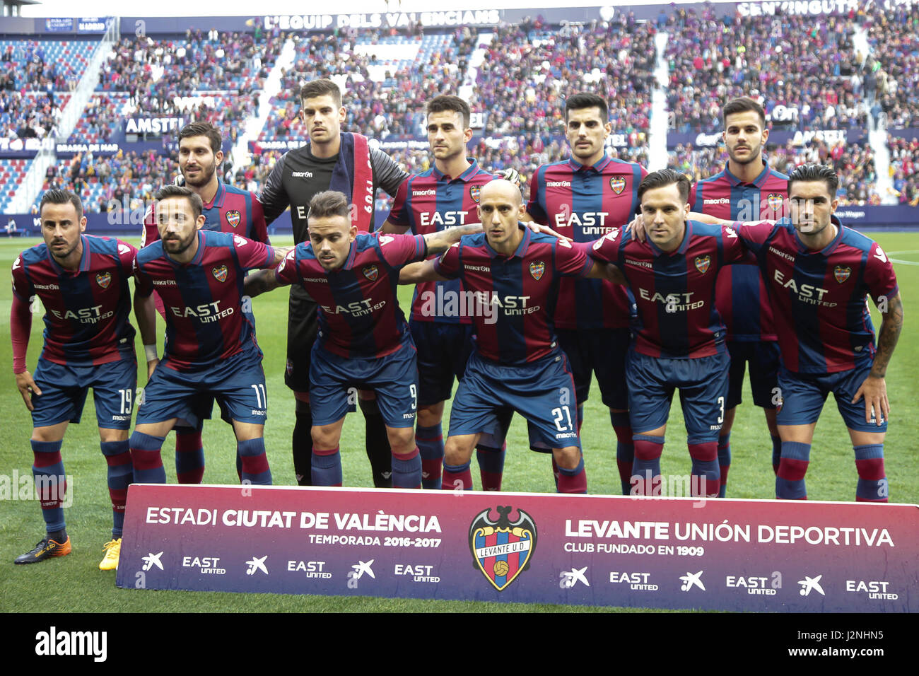 The team of Levante UD lines up before during the Spanish La Liga 123 ...