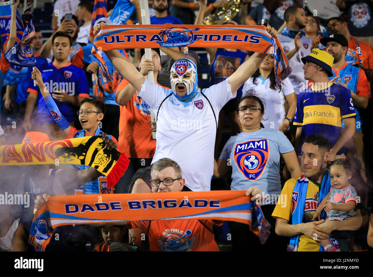 Miami, Florida, USA. 29th Apr, 2017. Miami FC fans cheer for their team ...