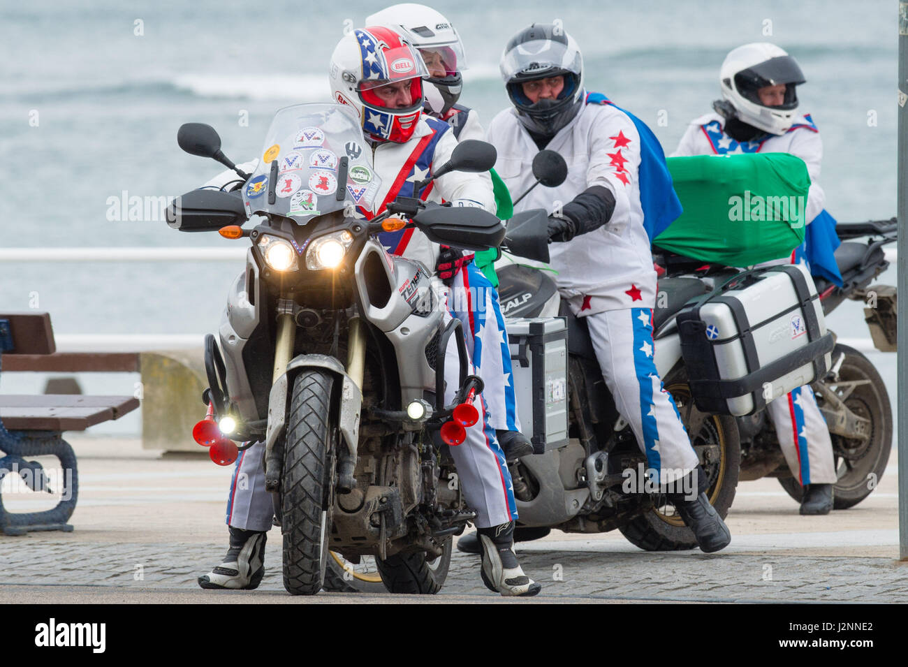Aberystwyth Wales UK, Sunday 30 April 2017 Motor bikers from the ‘Cymru ...