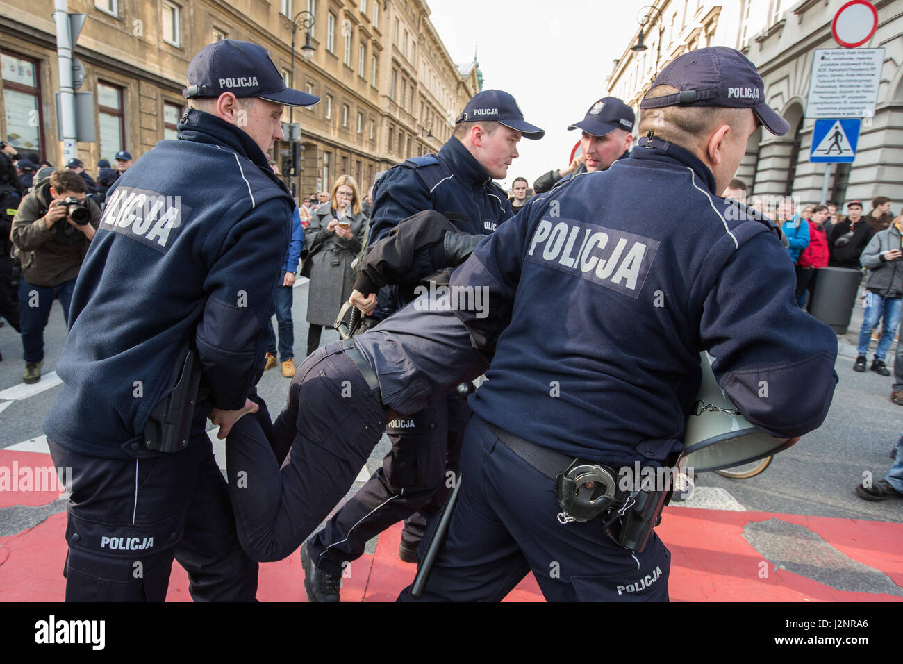 On 29. April 2017 Polish police clears a street blockade by activists ...