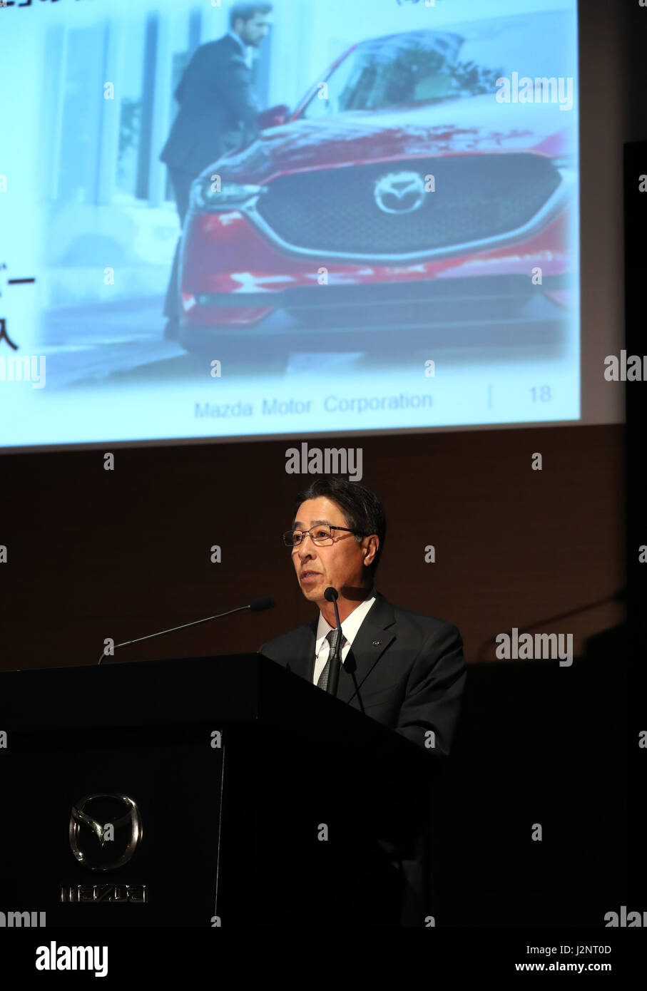 Tokyo, Japan. 28th Apr, 2017. Japan's automobile maker Mazda president ...