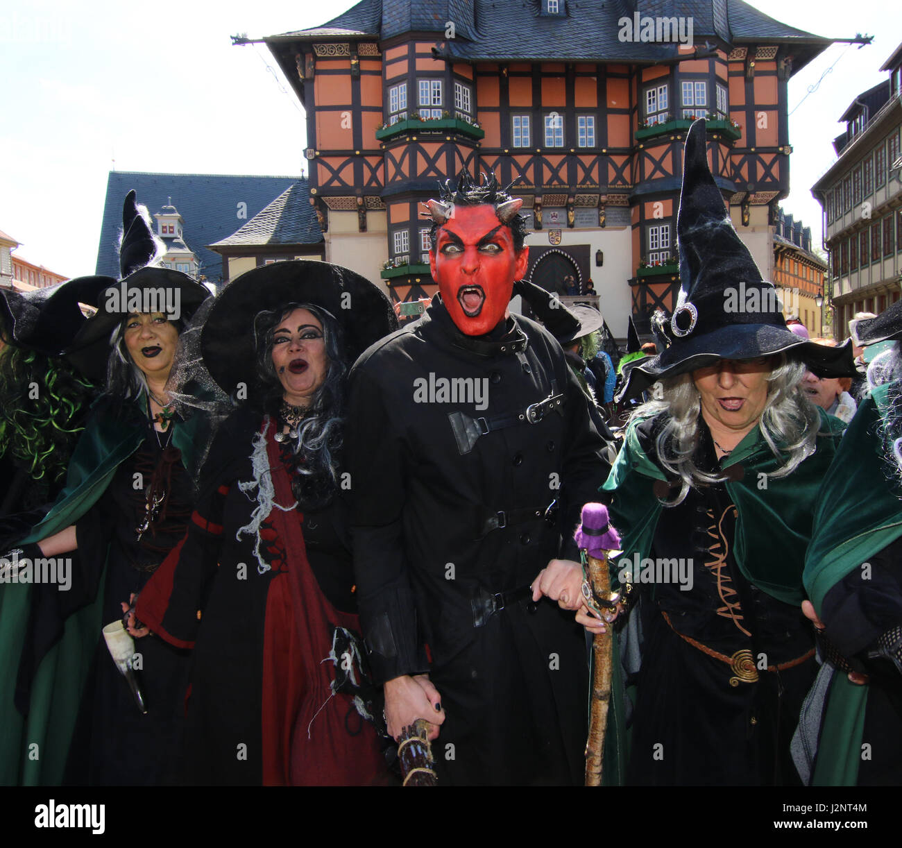 People dressed as witches and devils celebrating the 'Walpurgisfest ...