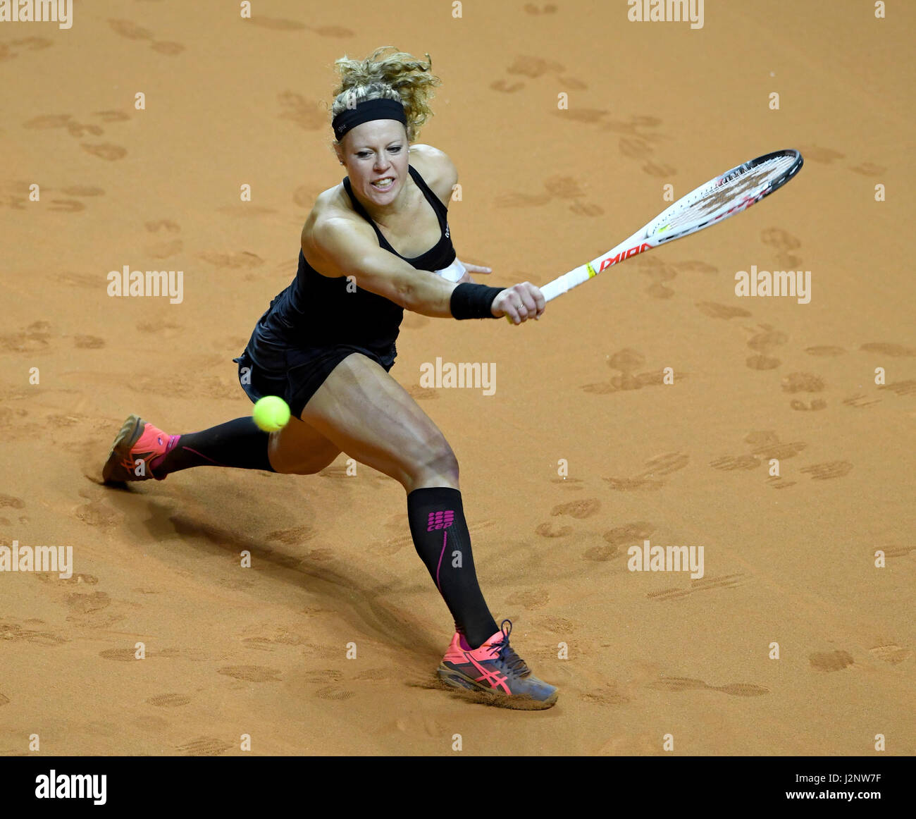 Stuttgart, Germany. 30th Apr, 2017. German tennis player Laura Siegemund in action against ...