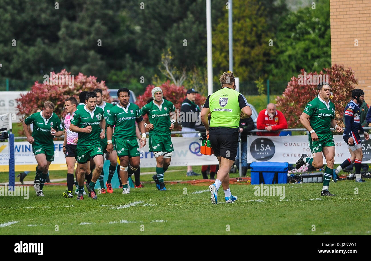 Doncaster, UK. 30th Apr, 2017. London Irish celebrate the second try ...