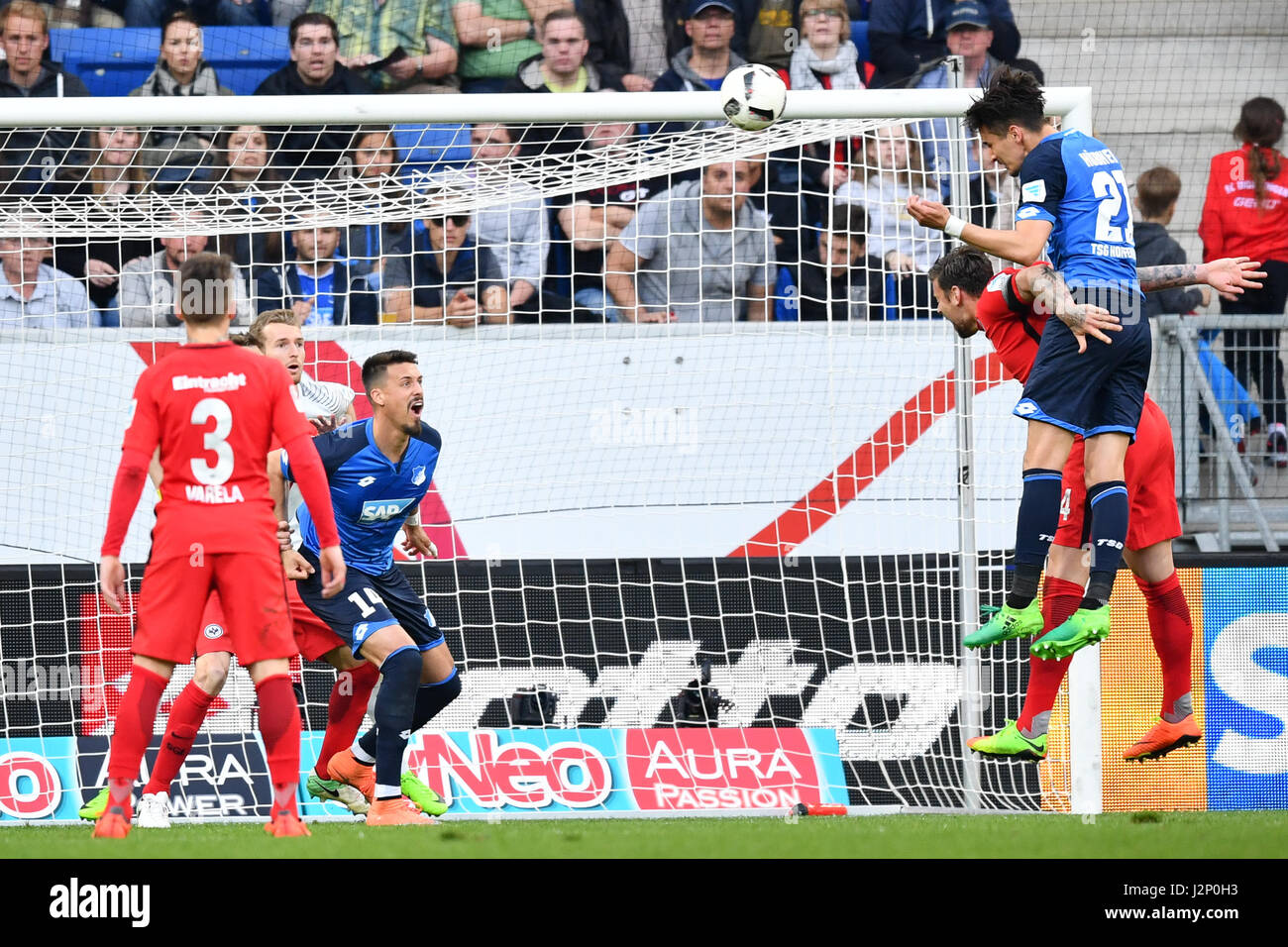 Sinsheim, Germany. 30th Apr, 2017. Hoffenheim's Benjamin Huebner (r ...