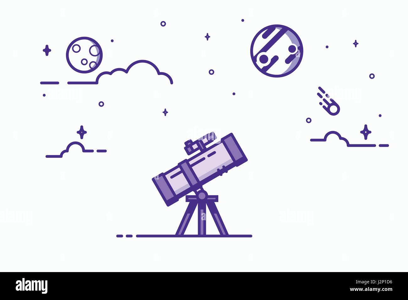 Astronomy mirror telescope. Discovery concept. Flat style, thick and ...