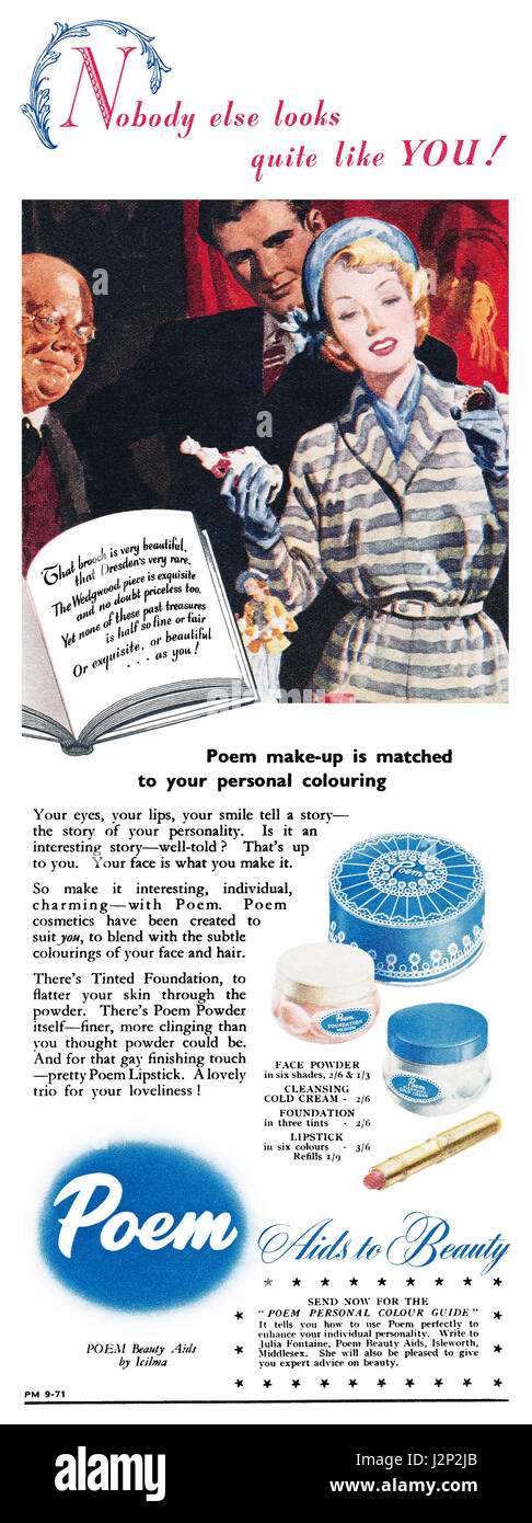 1950 British advertisement for Poem Cosmetics by Icilma Stock Photo - Alamy