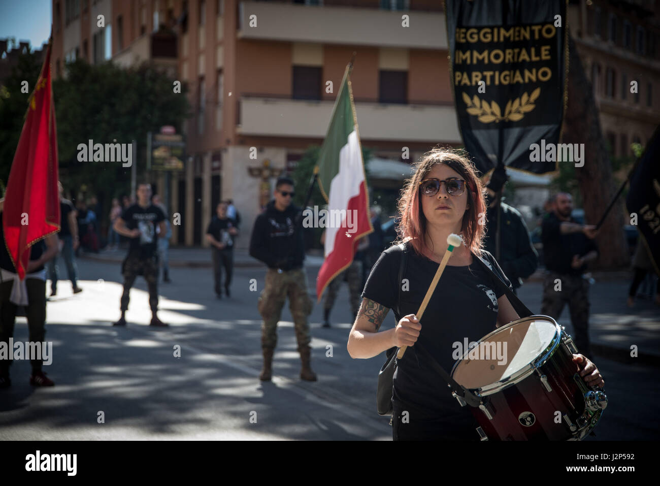 Rome, Italy. 29th Apr, 2017. Anti-fascist take part in a parade in ...