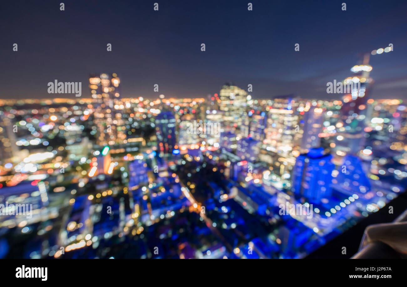 Aerial view de-focused of Bangkok city twilight over Silom road Stock ...
