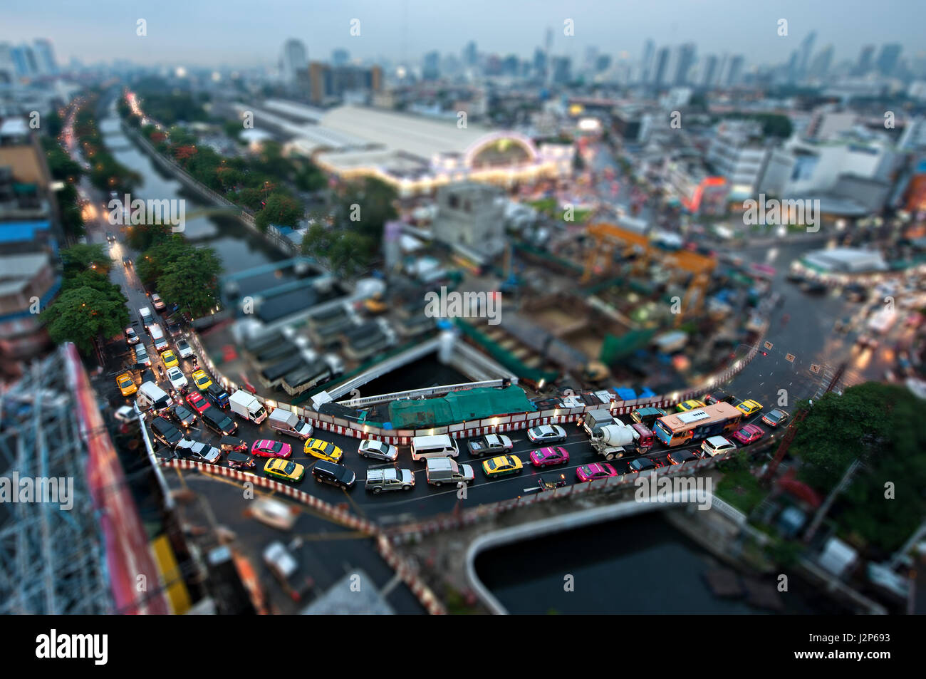 Traffic jam on Express way with tilt-shift effect in Bangkok Stock ...