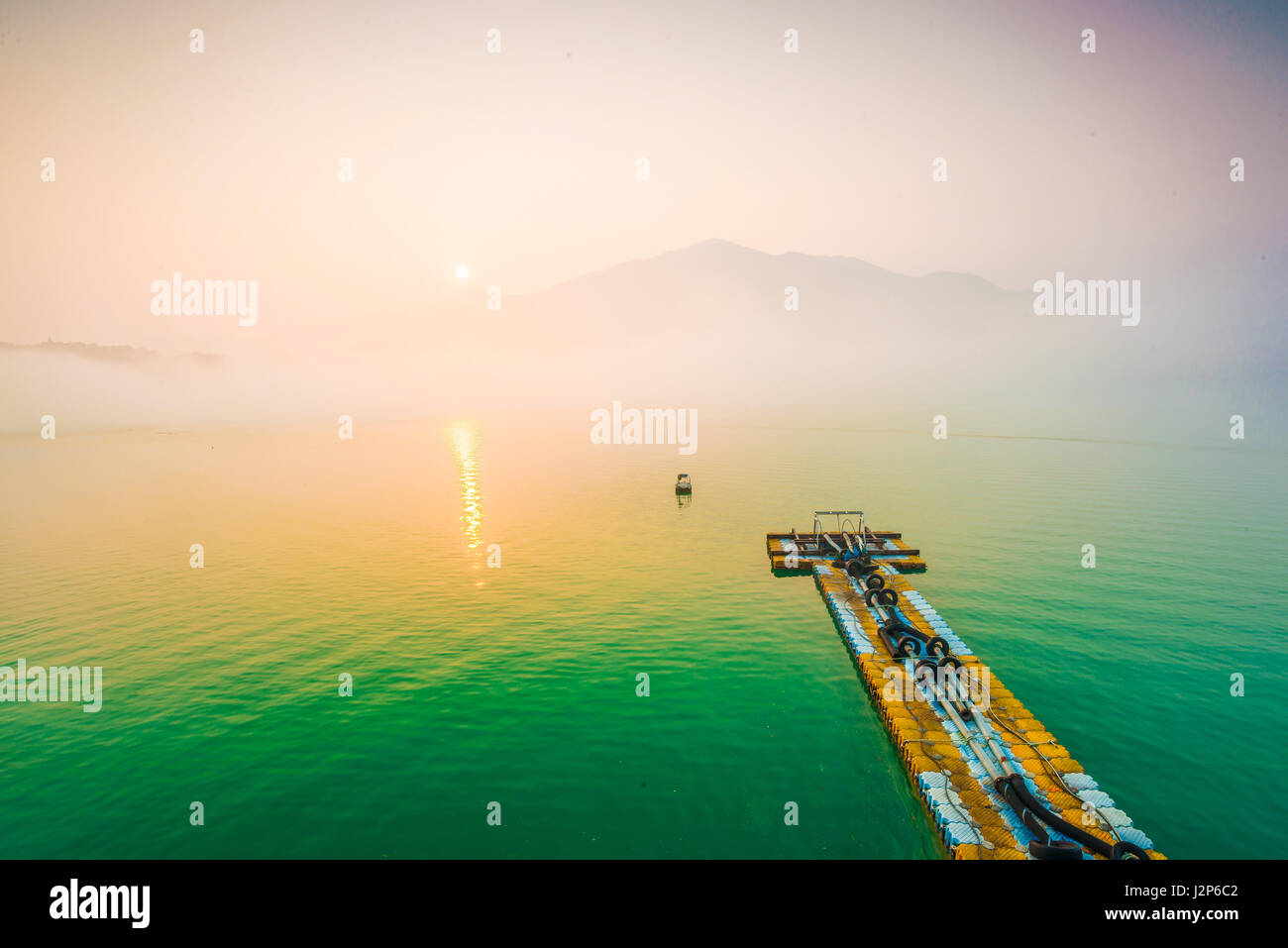 Sun Moon Lake at morning with fog, Taiwan Stock Photo - Alamy