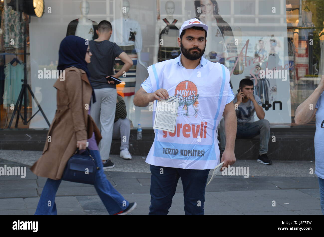 Labor union members summon people in order to gather at the ...