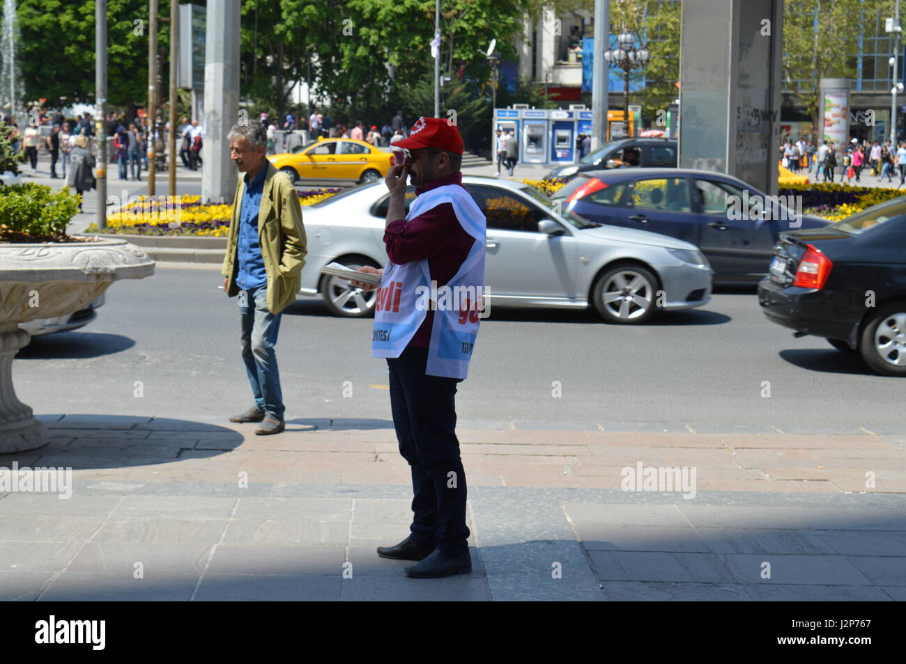 Labor union members summon people in order to gather at the ...