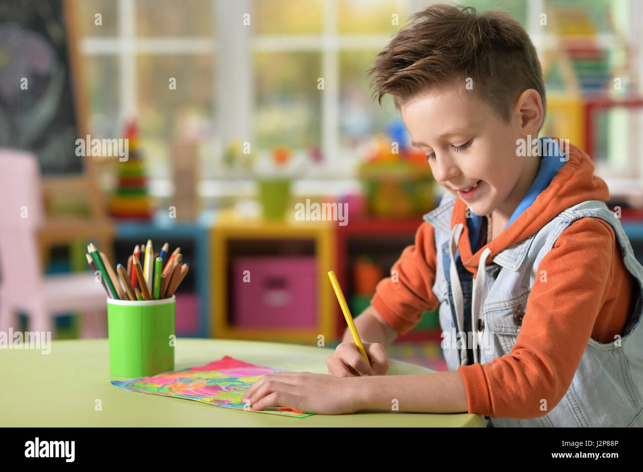 little boy doing homework Stock Photo - Alamy