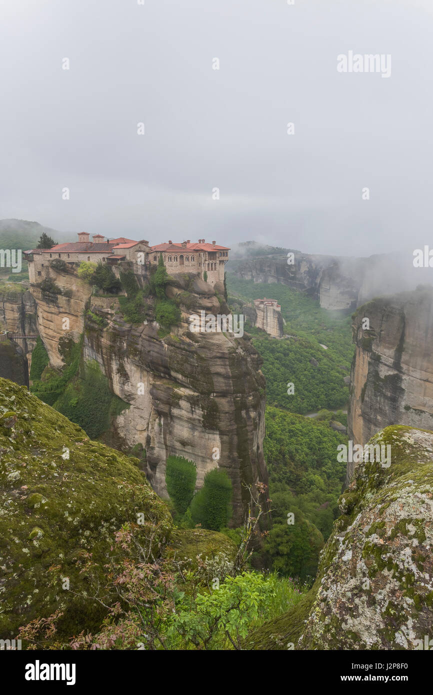 Meteora monasteries in the fog Stock Photo - Alamy