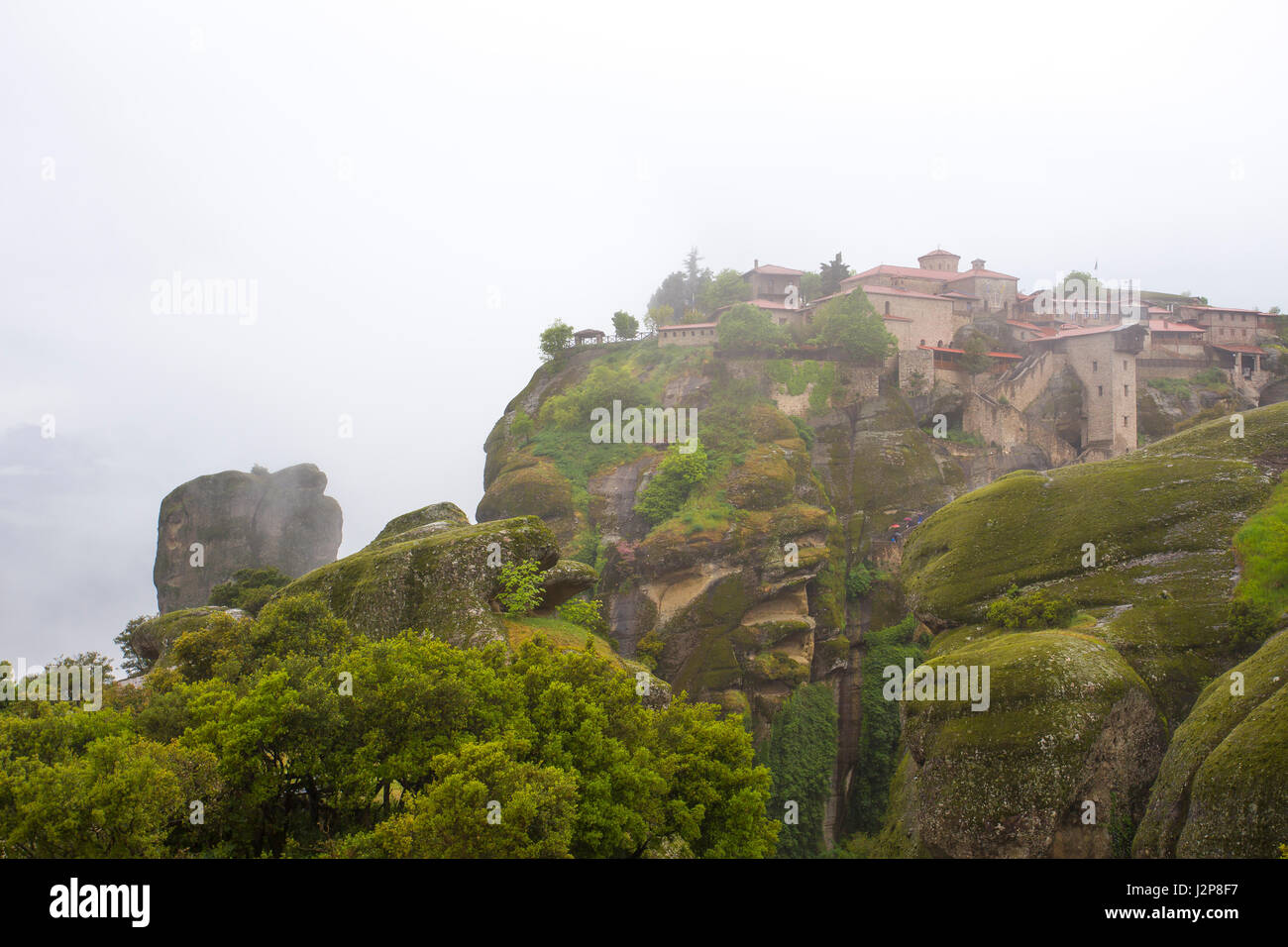 Meteora monasteries in the fog Stock Photo - Alamy