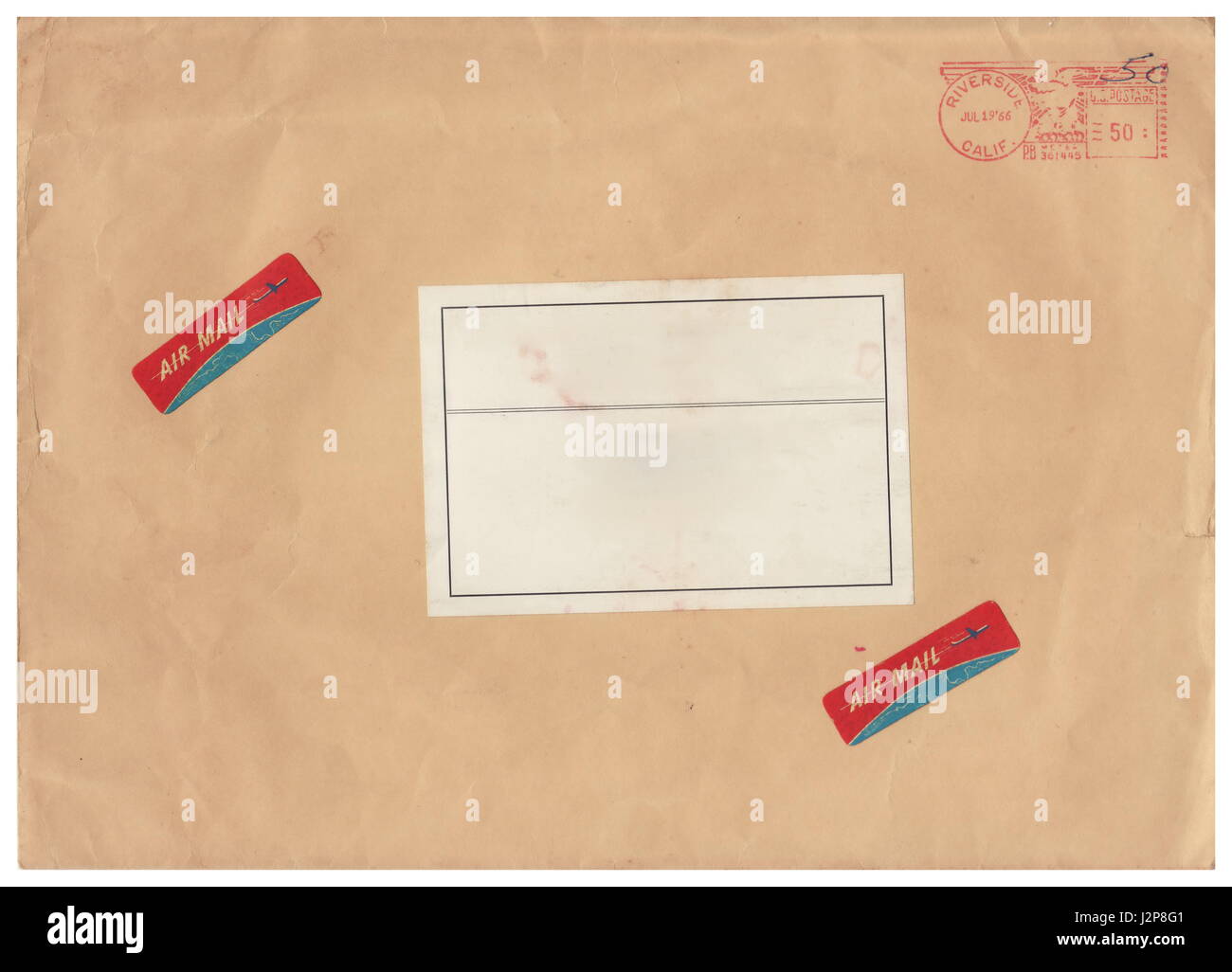 Back of an old envelope from 1966. Old envelope isolated on the white ...