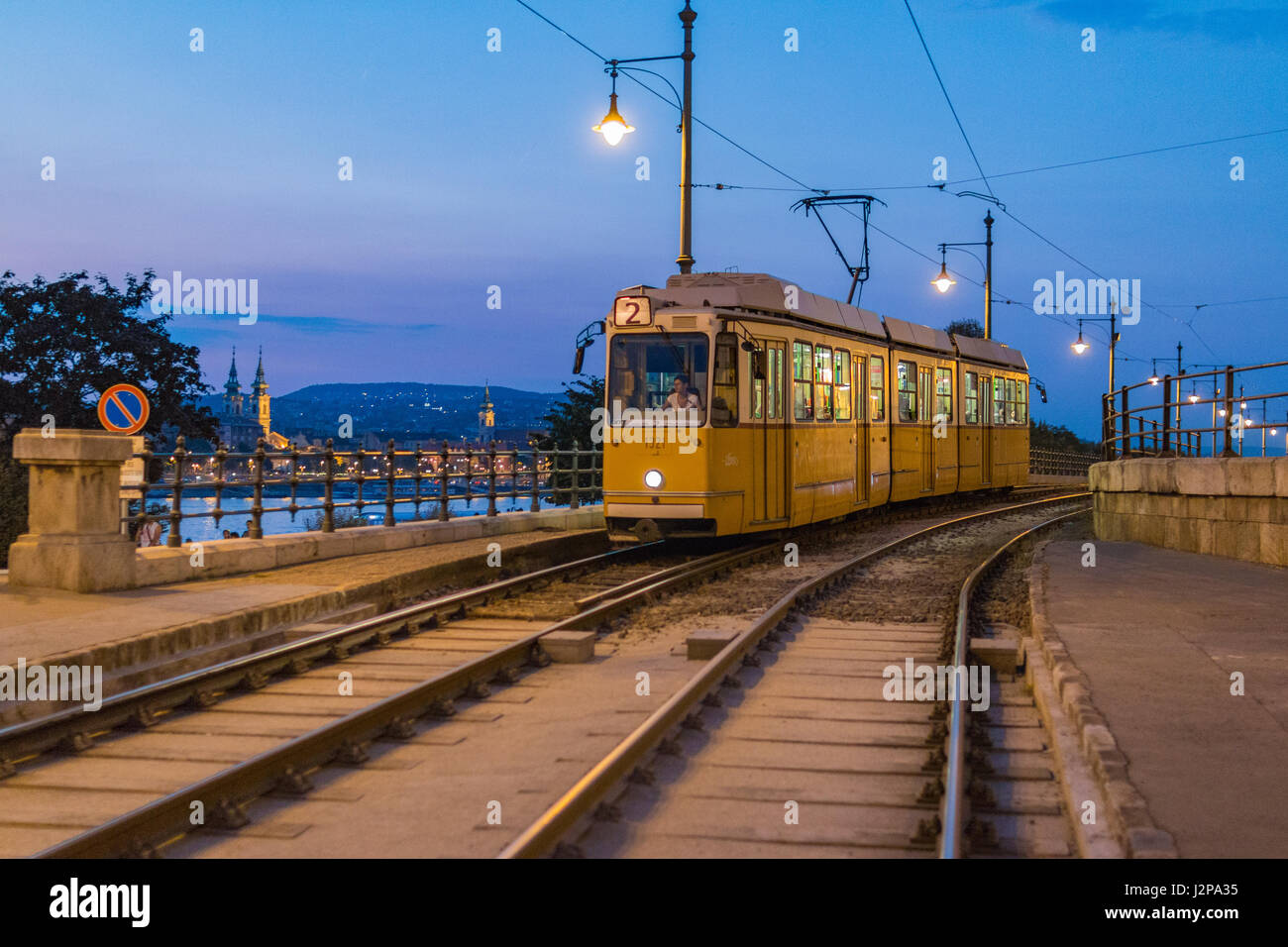 Tram 2 on its way by the Danube in Budapest Stock Photo - Alamy