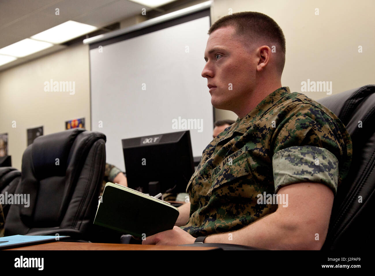 A U.S. Marine Corps officer assigned to the Basic Communications ...