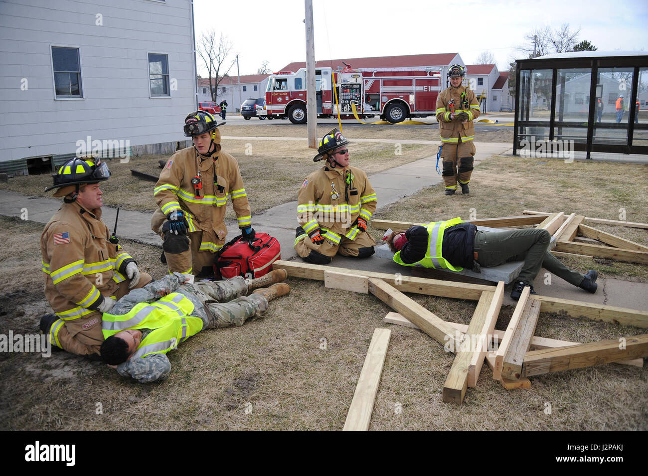 Emergency responders with the Directorate of Emergency Services Fire ...