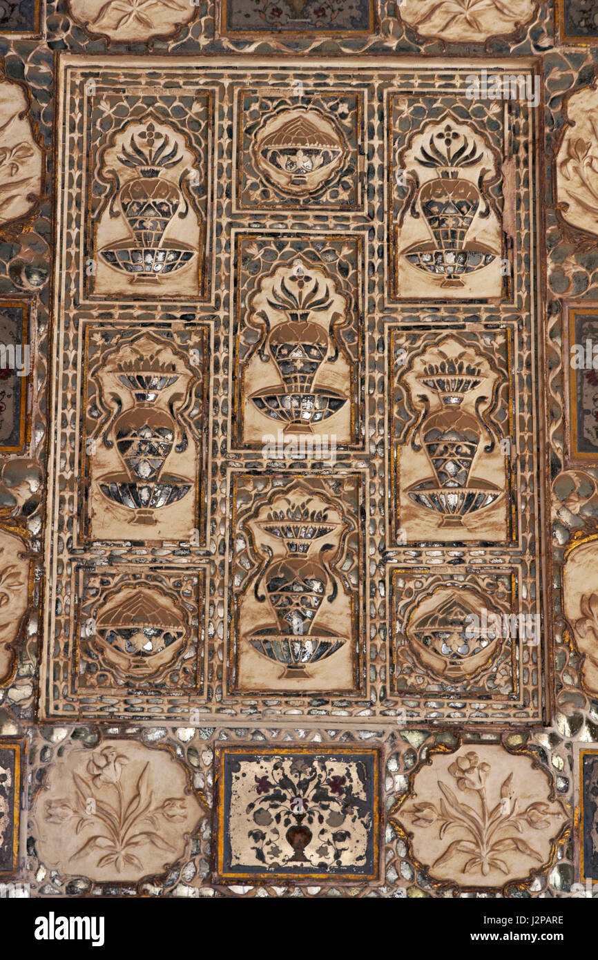 Detail of mirrored wall of the Jas Mandir inside Amber Palace, Jaipur ...
