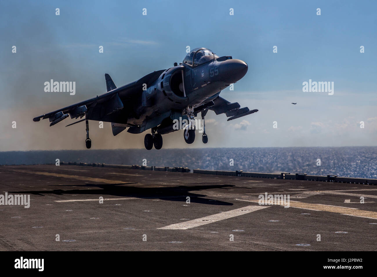 USS MAKIN ISLAND, Pacific Ocean (April 14, 2017) An AV-8B Harrier with ...