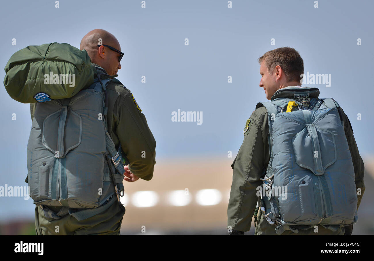 (From left) U.S. Air Force 1st Lt. Edward Galloway and Maj. Nathaniel ...