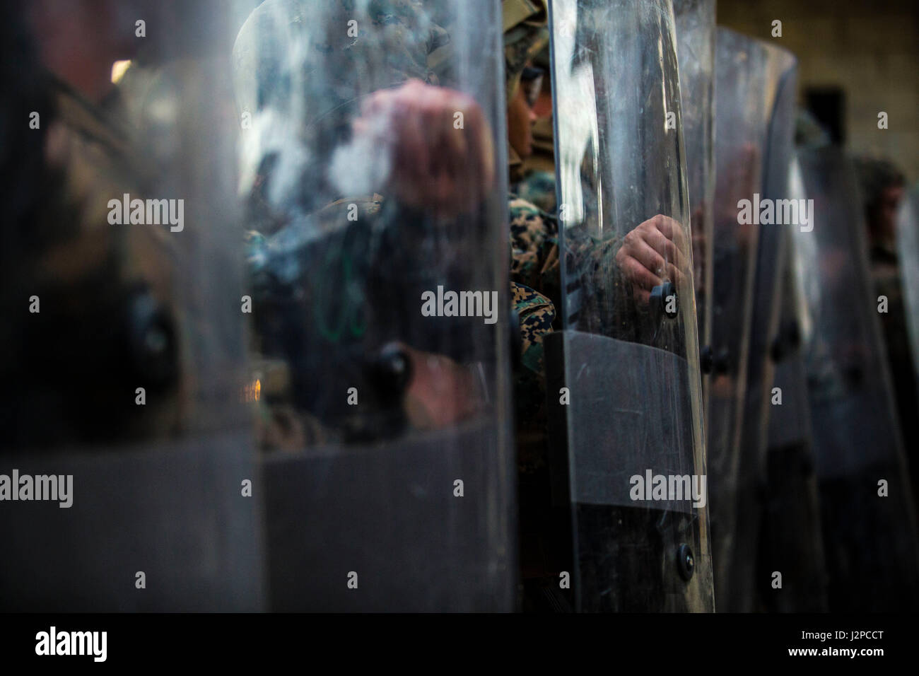 Marines train for riot prevention at Central Training Area, Camp Hansen ...