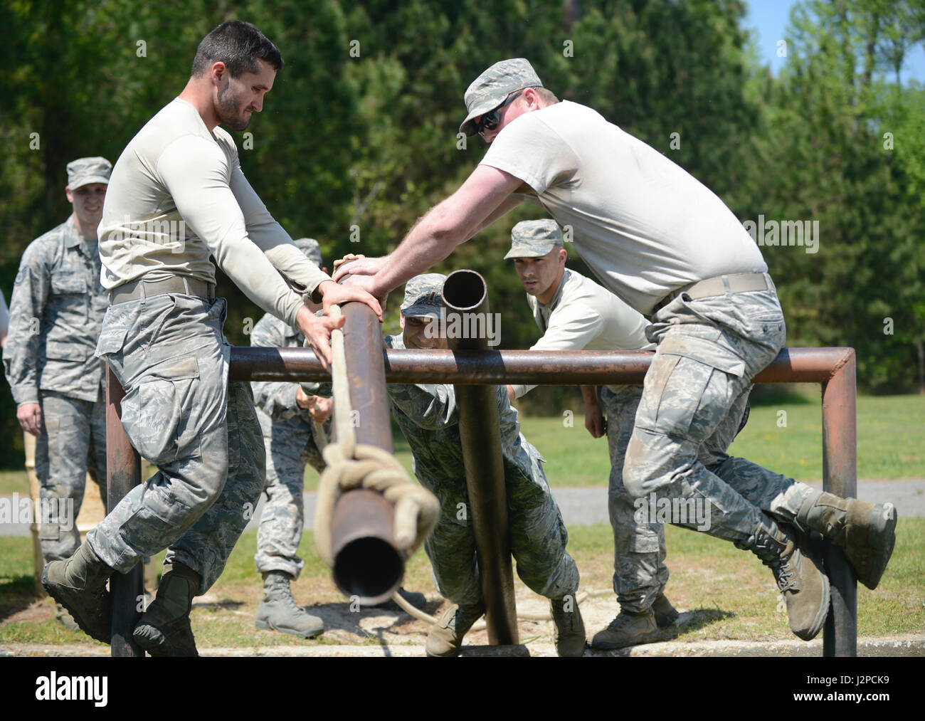 U.S. Air Force Airmen assigned to the 633rd Civil Engineer Squadron ...