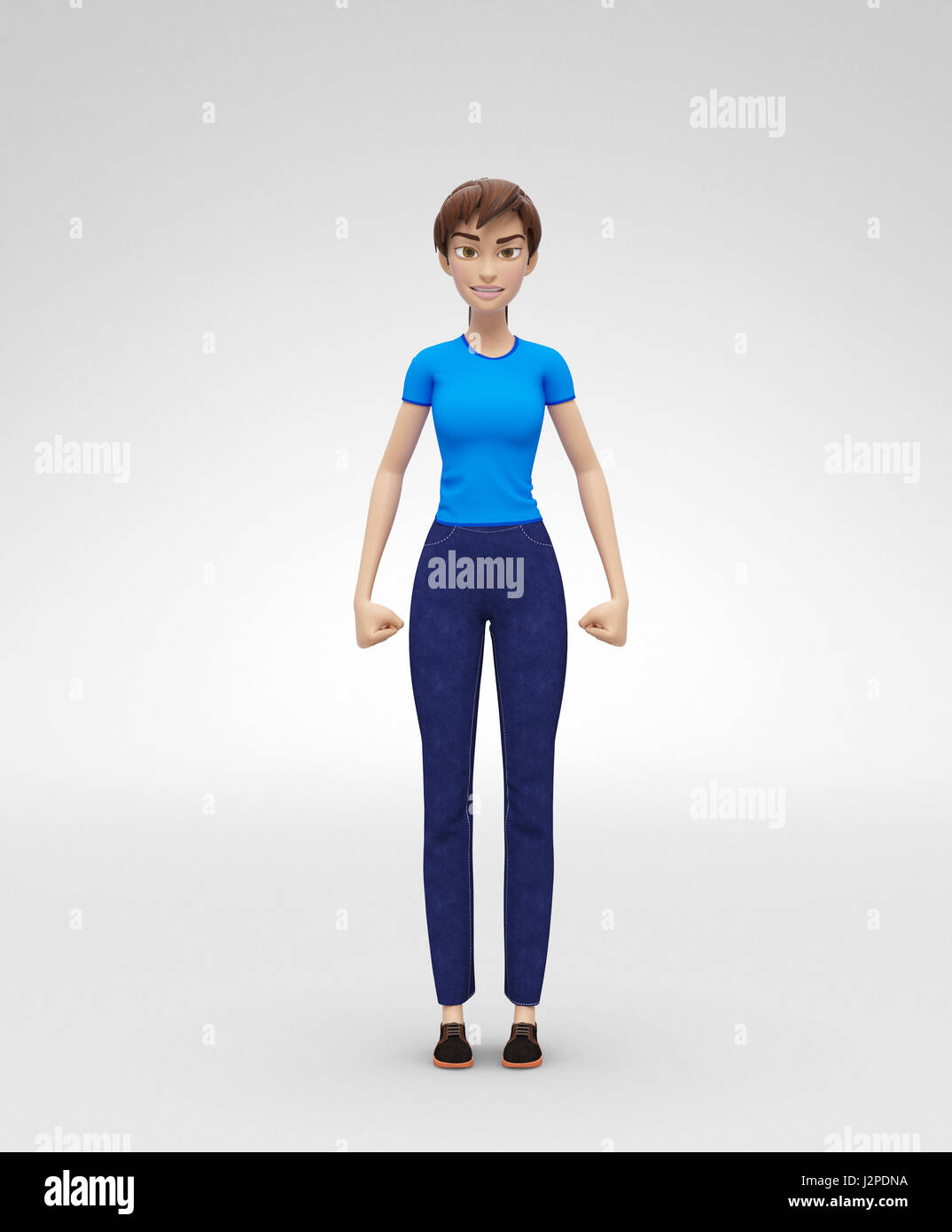 Angry Frowning And Stressed Jenny 3d Cartoon Female Character Model Clenches Fists