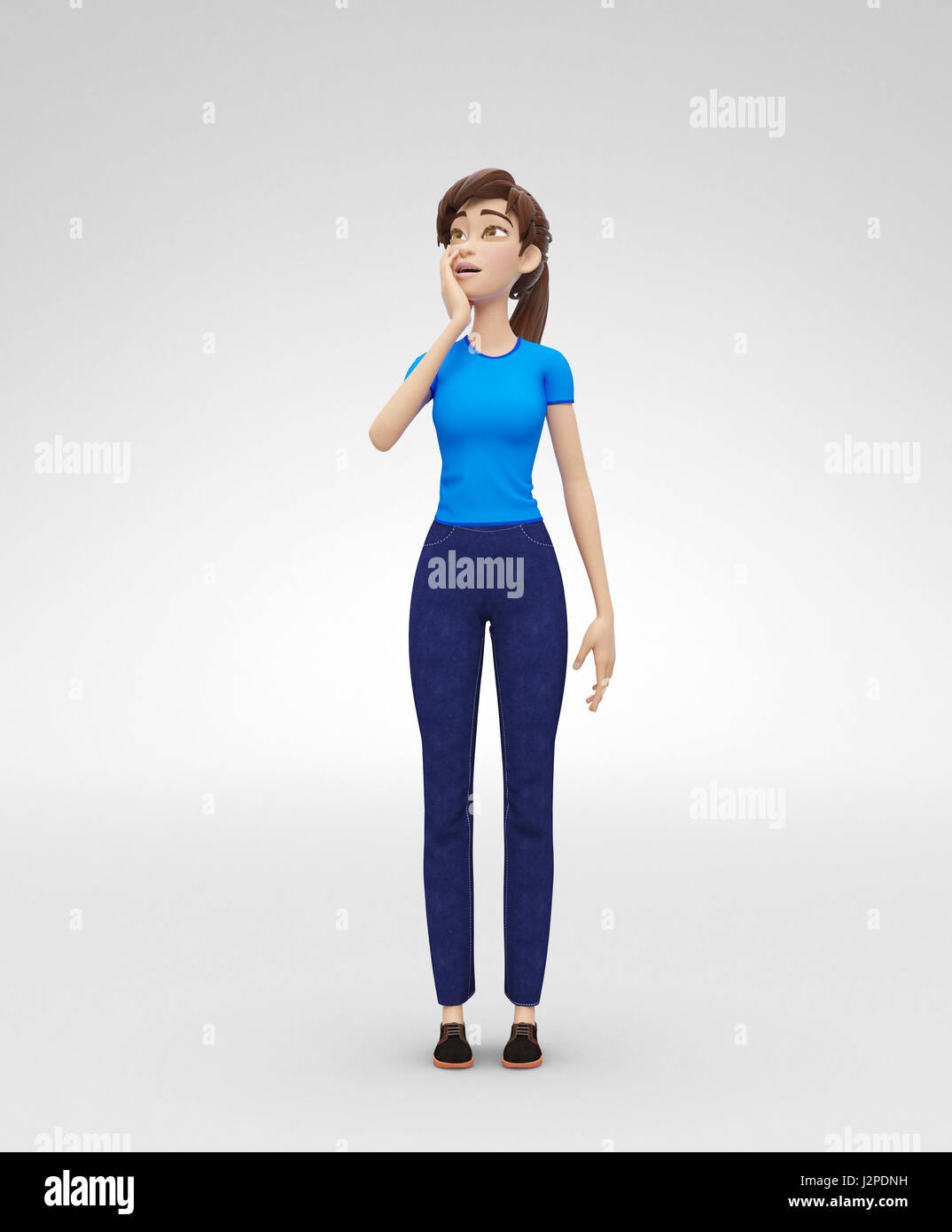Amazed And Surprised Jenny 3d Cartoon Female Character Model Appears Stunned And Delighted