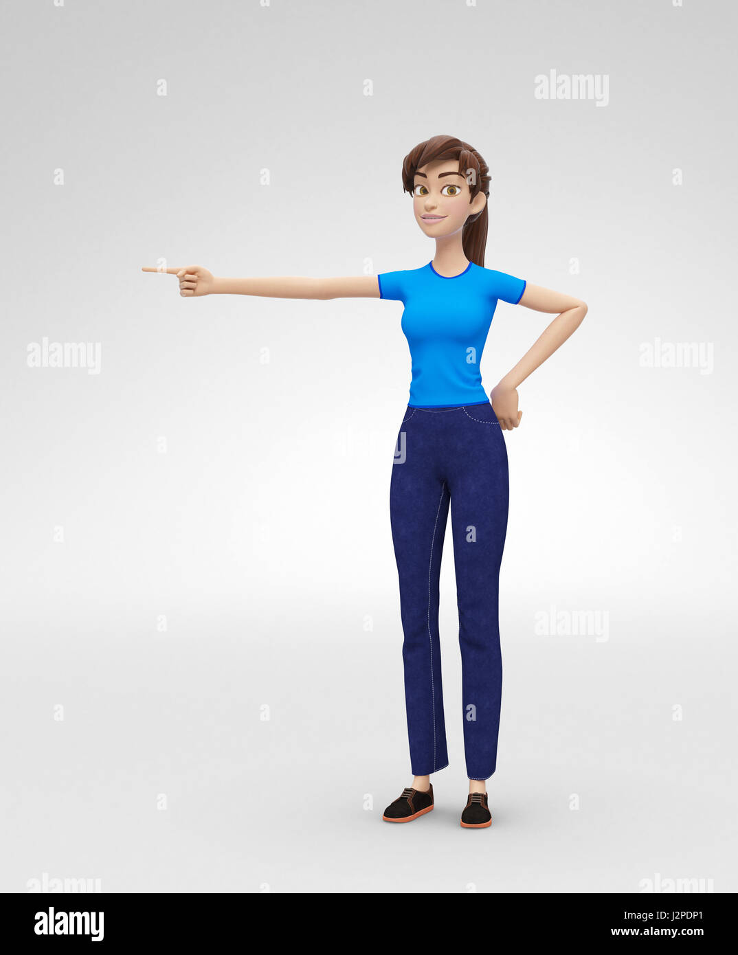 Happy and Friendly Jenny - 3D Cartoon Female Character Model - Pointing ...