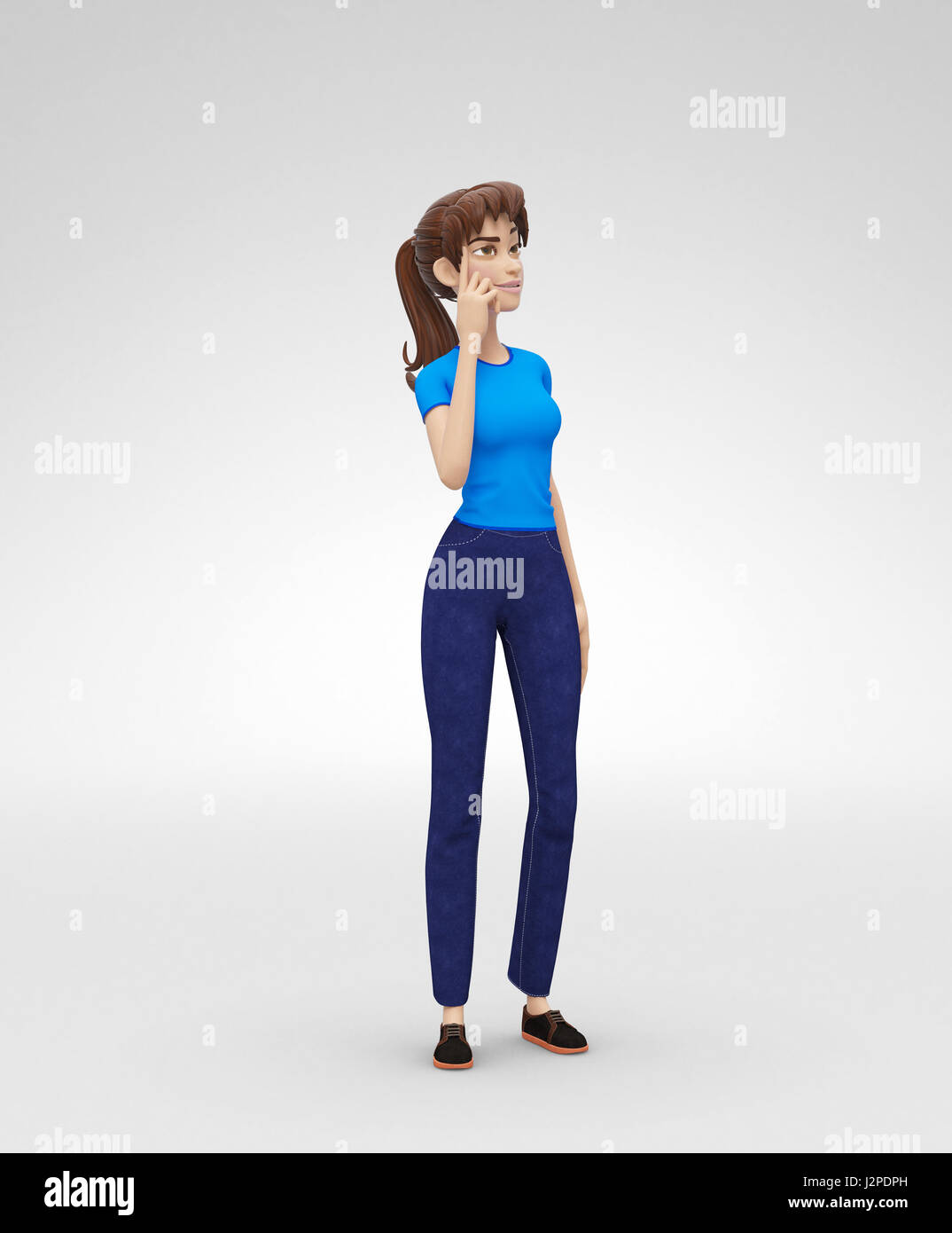 Perplexed and Concerned Mentalist Jenny - 3D Cartoon Female Character ...