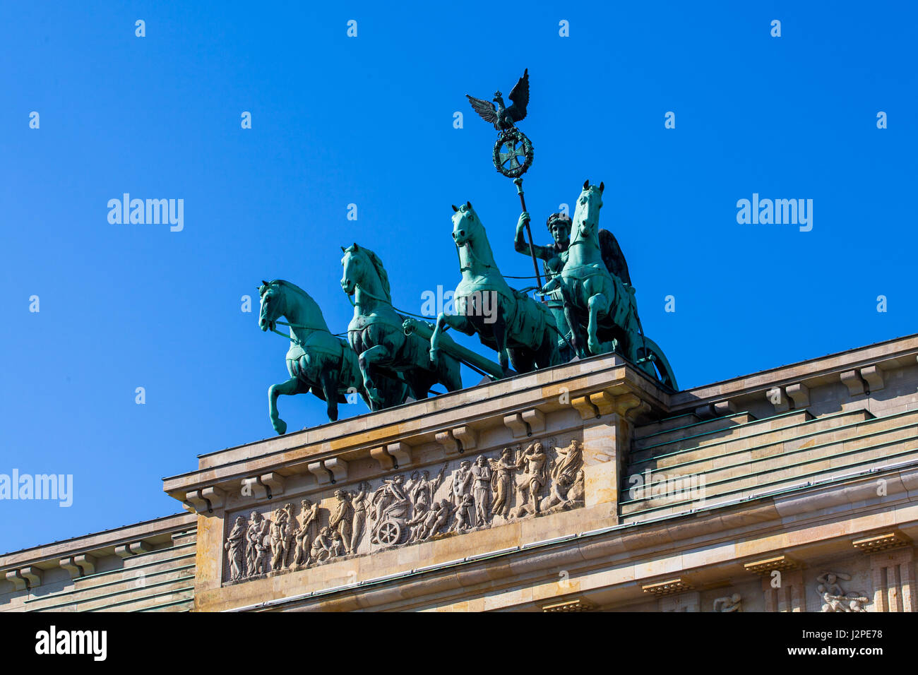 Brandenburg Tor detail. Berlin, Germany. Victory and Fame often are ...