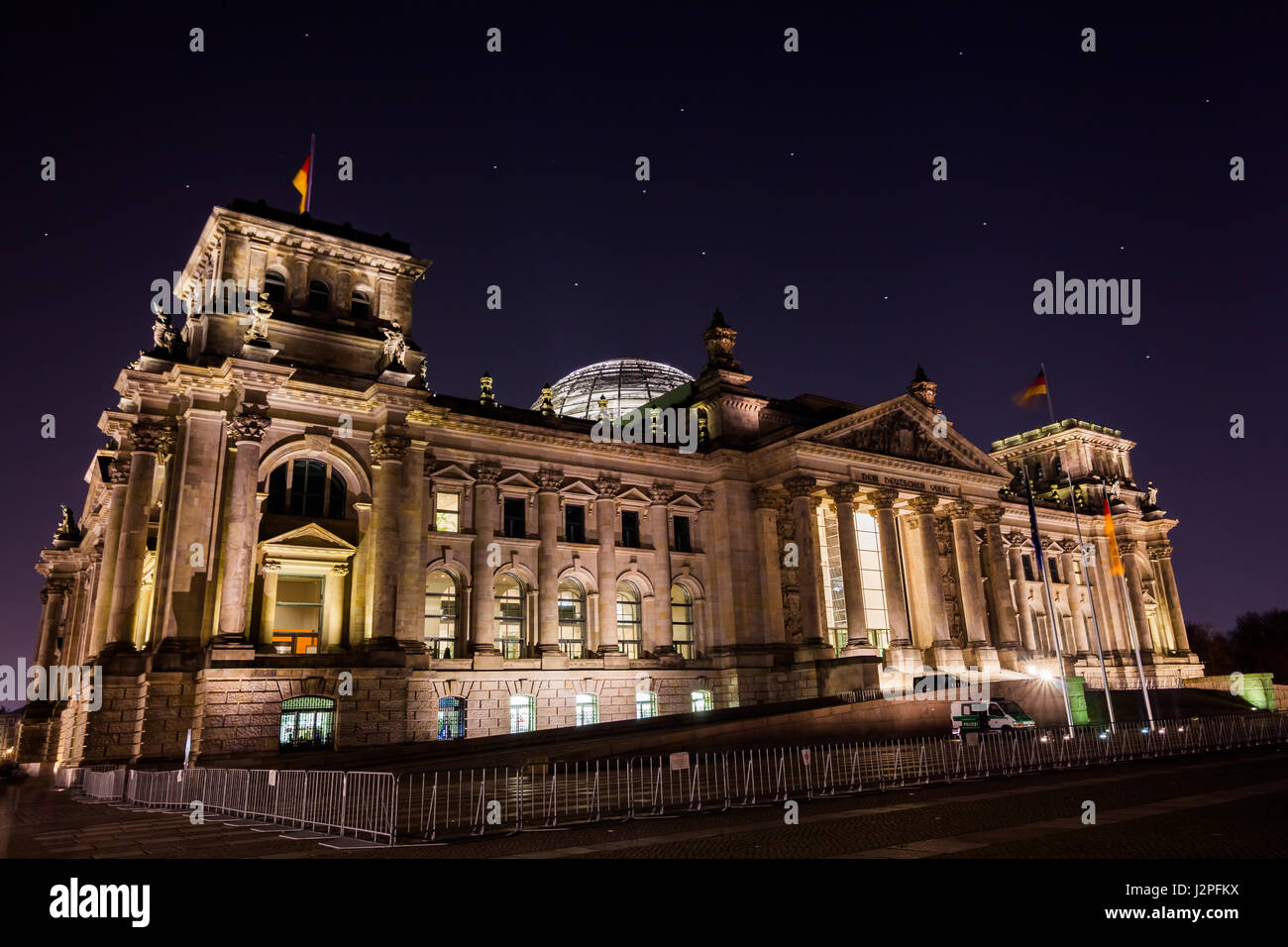 Night view of Reichstag building in Berlin, Germany. Building of ...