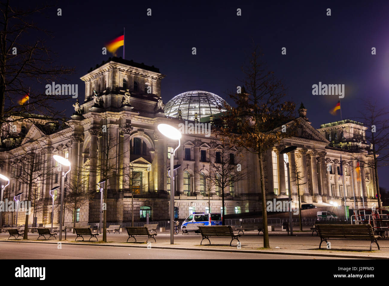 Night view of Reichstag building in Berlin, Germany. Building of ...