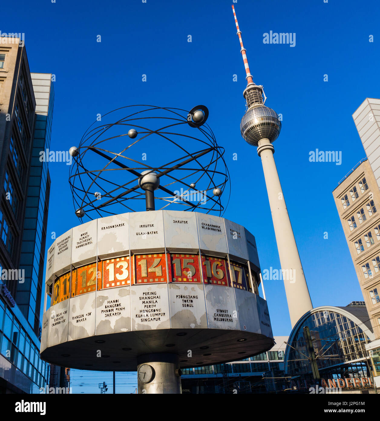 Tv tower and world clock at Alexanderplatz train station, Berlin ...